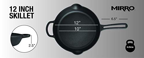 Mirro MIR-19053 12" Pre-Seasoned Ready to Use Round Cast Iron Skillet with Helper Handle, Black