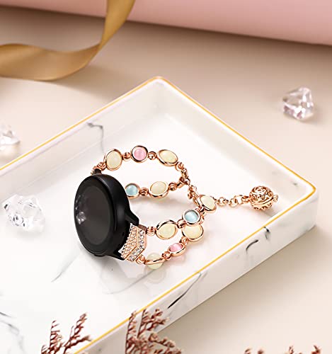 TiMOVO Beaded Fashion Band Compatible with Galaxy Watch Active 2/Active/Galaxy Watch 7/6/5/4 40mm 44mm, Elastic Beaded Night Luminous Beads Band Strap for Women, Rose Gold