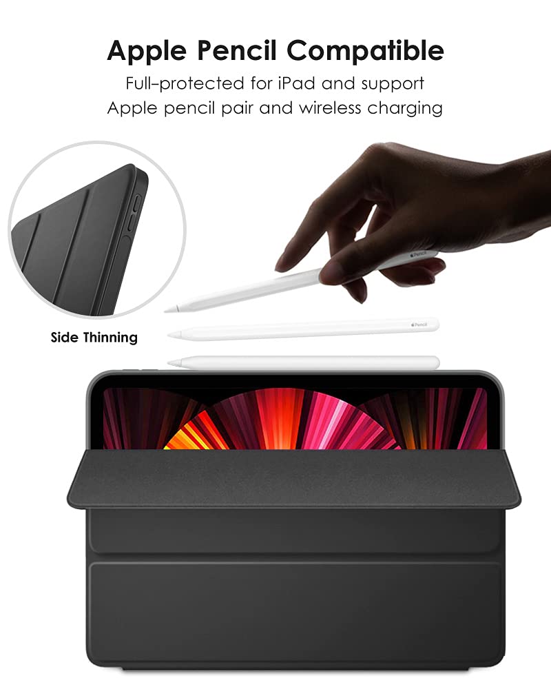 DTTO for iPad Pro 11 Inch 4th/3rd/2nd/1st Generation 2022/2021/2020/2018 Case, Also Fit iPad Air 11-Inch/5th/4th Gen, Slim Lightweight Trifold Stand Soft Back Cover,Auto Sleep/Wake,Black