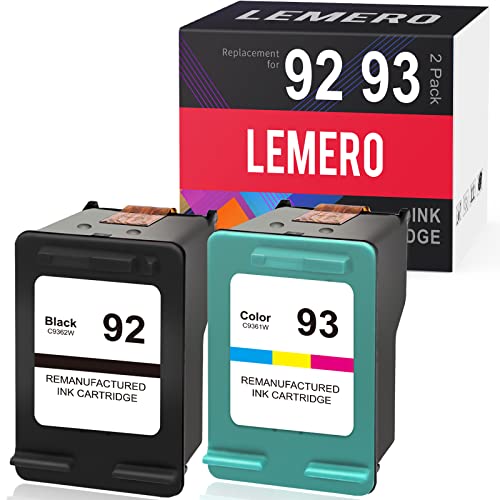 LEMERO Remanufactured Ink Cartridges Replacement for HP 92 93 for DeskJet 4160 5440 5420 PhotoSmart C3100 C3110 C3125 Printer (1 Black 1 Tri-Color)