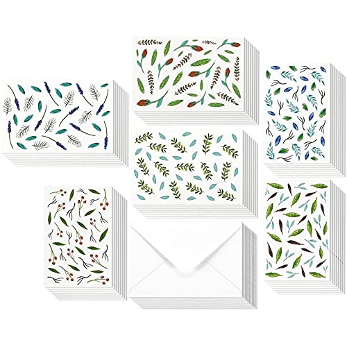 All Occasion Greeting Cards - Watercolor Nature Design - Beautiful Leaves Pattern - Includes 48 Cards and Envelopes - 4 x 6 Inches