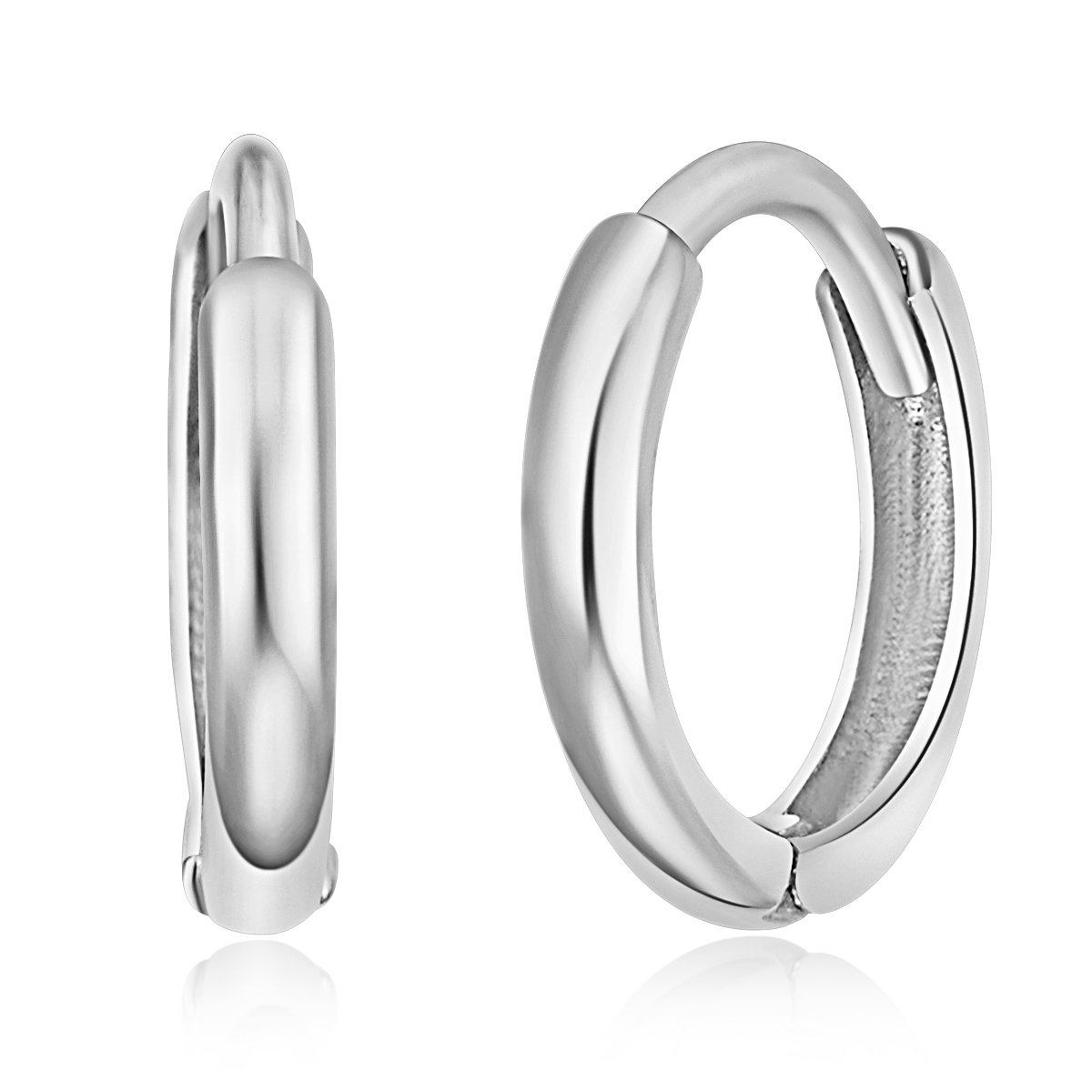 14k White Gold 1.5mm Thickness Small Huggie Earrings (8 x 8 mm)