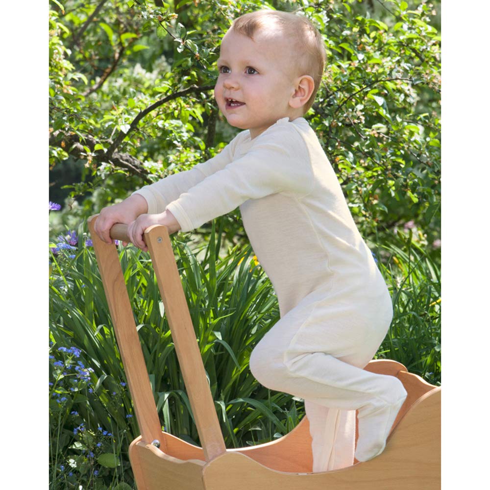 Ecoable Thermal Footed Romper: Organic Wool Silk Footie with Long Sleeves for Baby Boys or Girls, (EU 86-92| 12-24 months, Grey Melange)