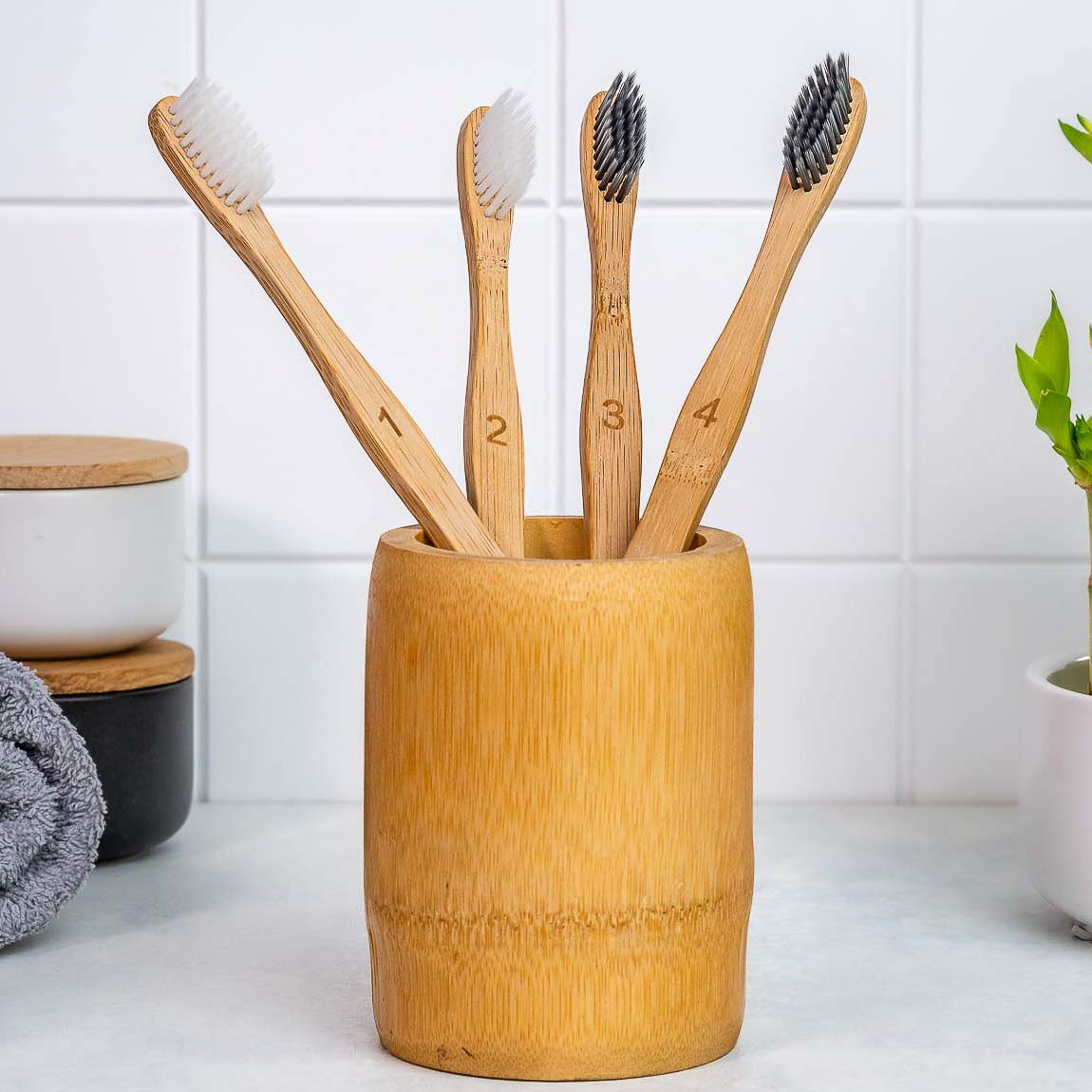 BlauKe Bamboo Toothbrushes Soft Bristles 4-Pack – Biodegradable, Sustainable, Natural, Eco-Friendly – Black Charcoal Wooden Toothbrushes
