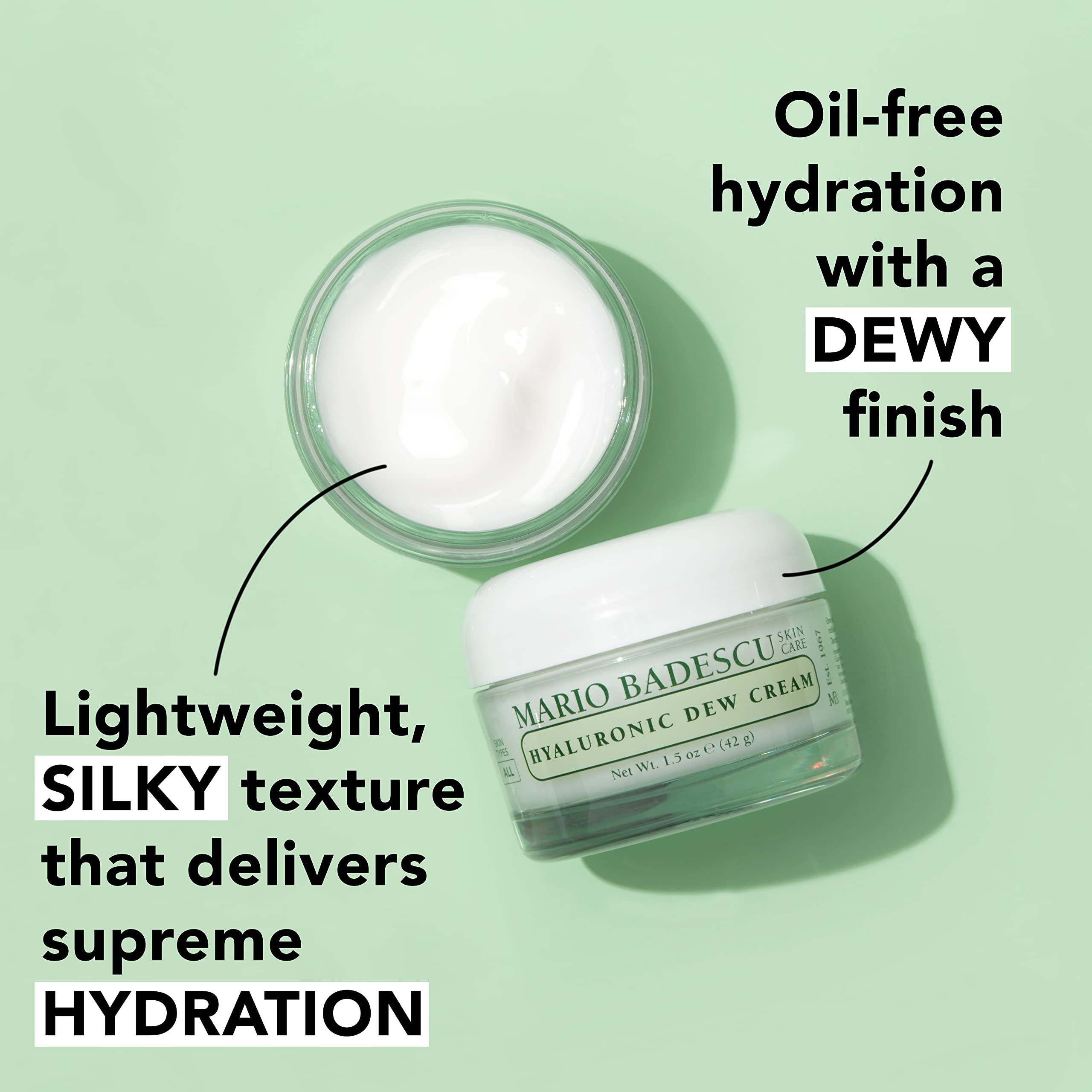 Mario Badescu Oil Free Hyaluronic Dew Cream | Hydrating Face Cream Formulated with Squalane for a Dewy Glow | 1.5 Oz