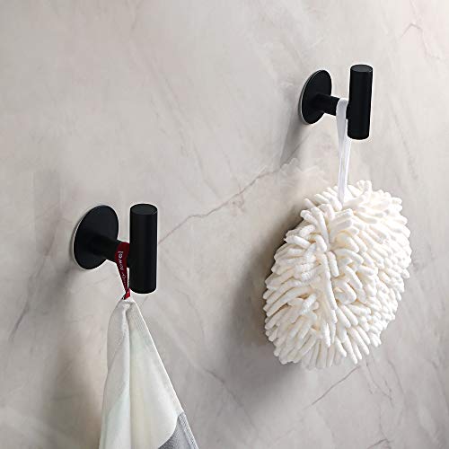 Alise 10 Pcs Self-Adhesive Utility Hooks Coat Hook Single Towel Clothes Hooks for Bathroom Kitchen Wardrobe Window Glass Door Garage,Free-Drilling Stainless Steel Matte Black