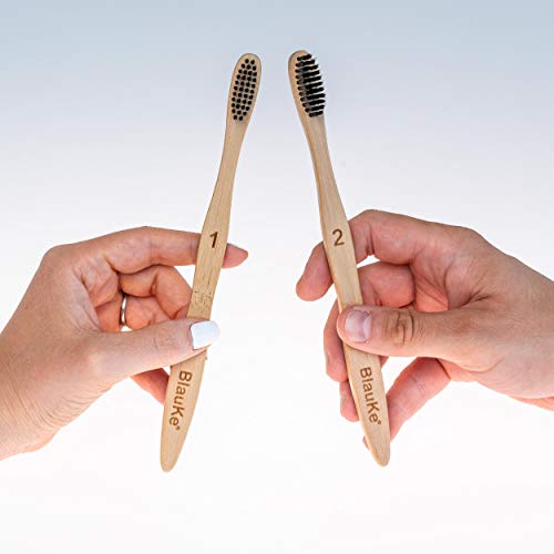 BlauKe Bamboo Toothbrushes Medium Bristles 5-Pack – Biodegradable, Sustainable, Natural, Eco Friendly – Black Charcoal Wooden Toothbrush Set
