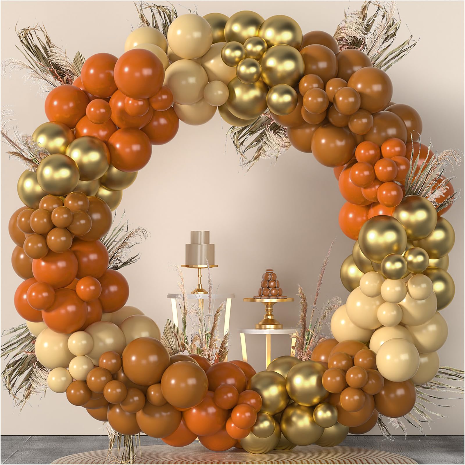 Orange Balloon Arch Brown Orange Black Double Stuffed Metallic Gold Blush Balloons Garland Kit for Fall Baby Shower Thanksgiving Party Decorations