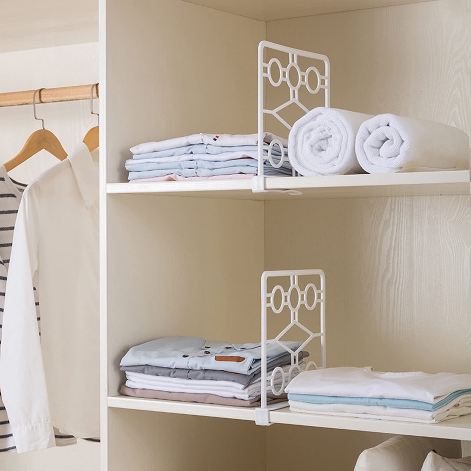 3 Pack Plastic Shelf Dividers Multifunctional Wardrobe Closet Shelf Separator Organizer For Wood Closets Snap Clamp 1 (White, One Size)