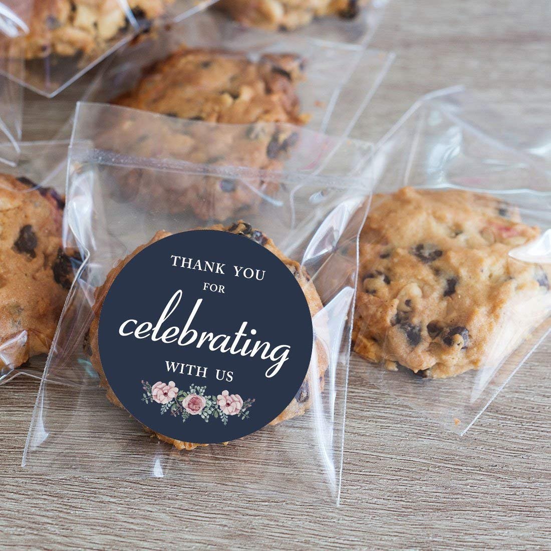 80 pack- 2" navy blue floral thank you for celebrating with us label stickers, thank you sticker labels