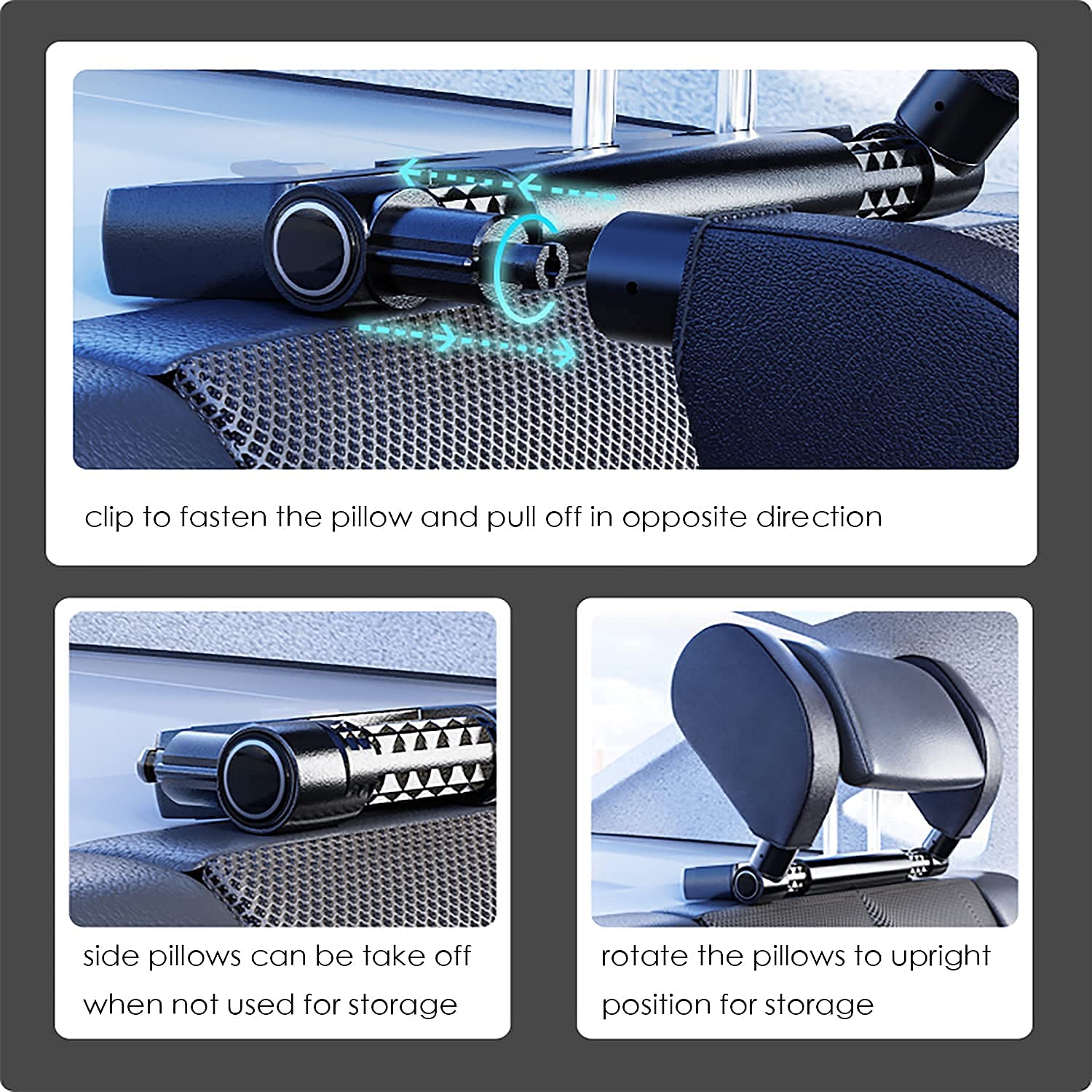 JOYBOOM Car headrest Pillow 2021 New Version,Upgraded with Hook,Road pal Detachable for Child in Long Trip,Head Neck Support Adjustable,Memory Foam U Shape Sleep Travel Protection, Leather Black