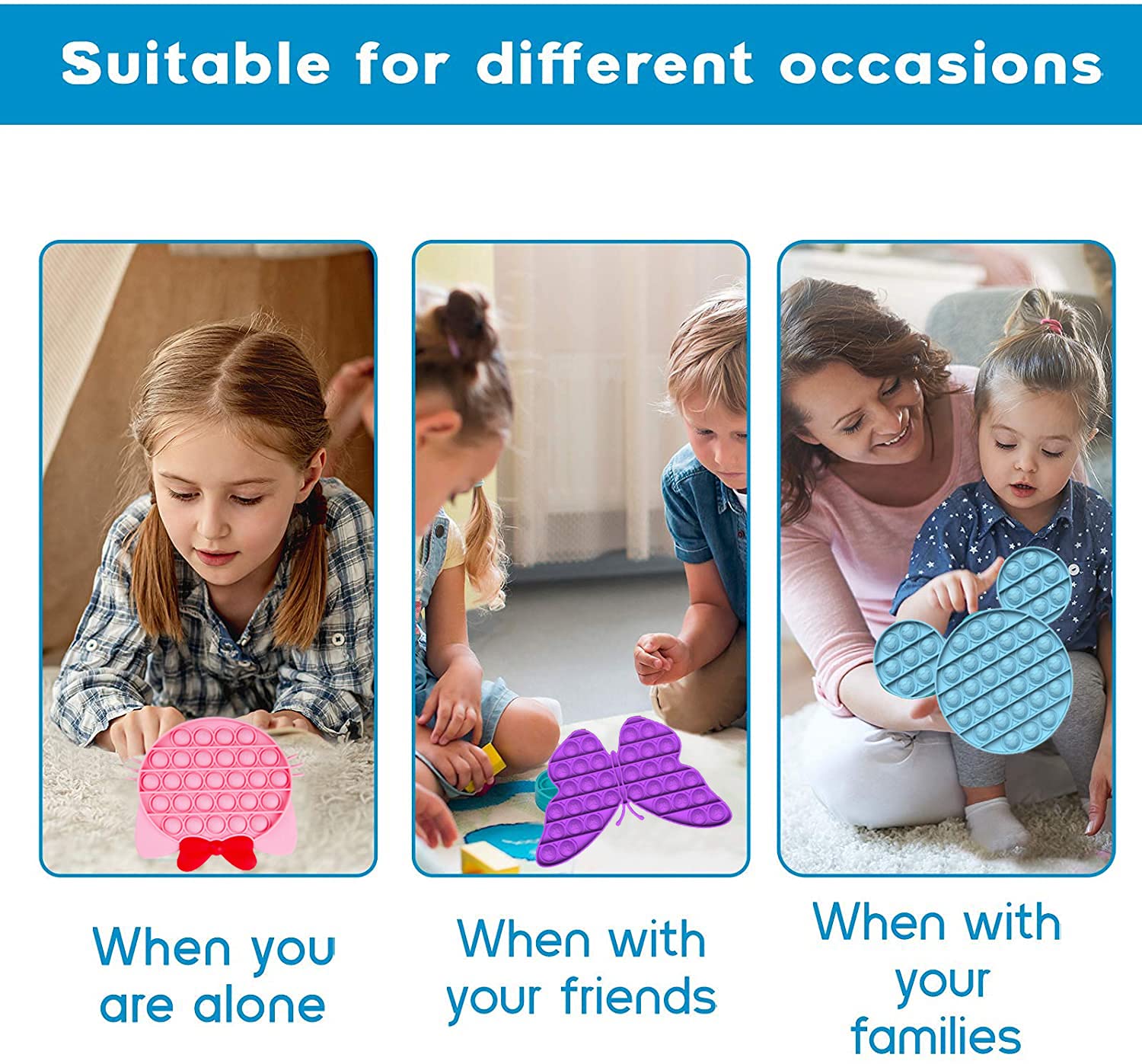 3 Pack Push Bubble Popping Sensory Fidget Toys Set, Special Needs Silicone Stress Reliever Squeeze Toy for School Home Office, Good for Kids Adults Friends Family(Animals Group A-3 Pack)