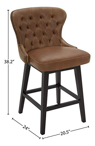 Amazon Brand β Stone & Beam Morgan Faux Leather Memory-Swivel Counter-Height Barstool, 38.2"H, Brown