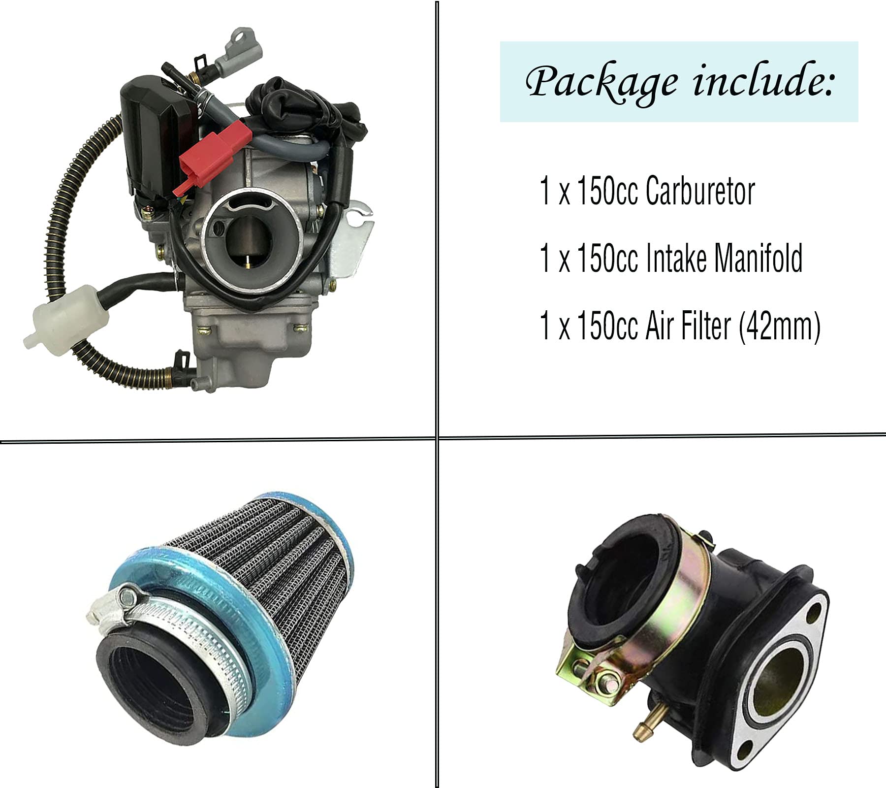 150cc Carburetor for GY6 4 Stroke Engines Electric Choke Motorcycle Scooter 152QMJ 157QMI with Intake Manifold