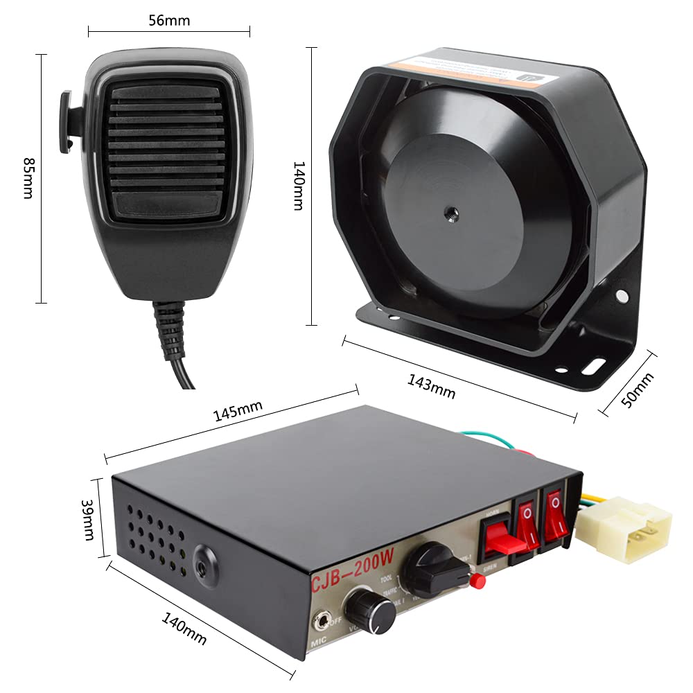 Car Siren Speaker Safego Police Siren Speaker Car Pa System, Dc12v 200w 9 Tones Wired Handheld Microphone Loudspeaker Emergency Siren Electronic