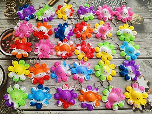 30 Packs Octopus Push Fidget Bubble Bulk Mini Pop Keychain Fidget for Teens and Kids,Halloween Party Favors,Birthday Supplies and Classroom Student Prizes Gift