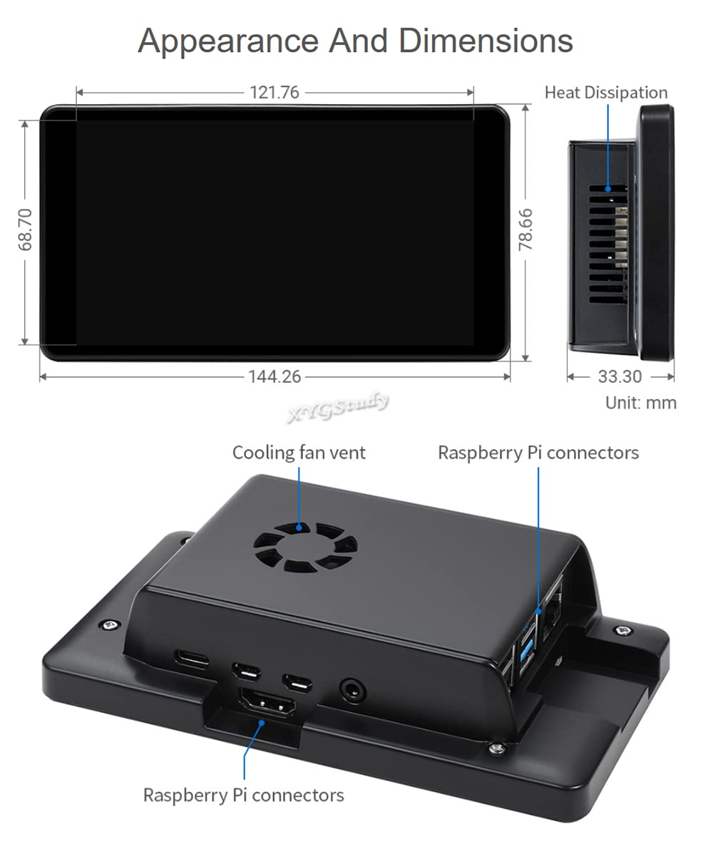 XYGStudy 5.5 inch Raspberry Pi HDMI Capacitive Touch AMOLED Display Monitor Toughened Glass Panel 1080×1920 with Protection Cover Case for Mini PC Raspberry Pi 4 Model B Computer Monitor