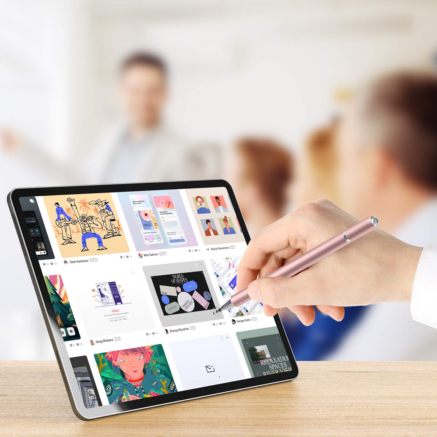 Benote Stylus Pen for Touch Screen, Fine Tip Stylus with Rubber Tip Disc Tip High Sensitivity Drawing Writing Tablet Pen for ipad, iPhone, Apple, Android, hp Chromebook, Phone - Rose Gold