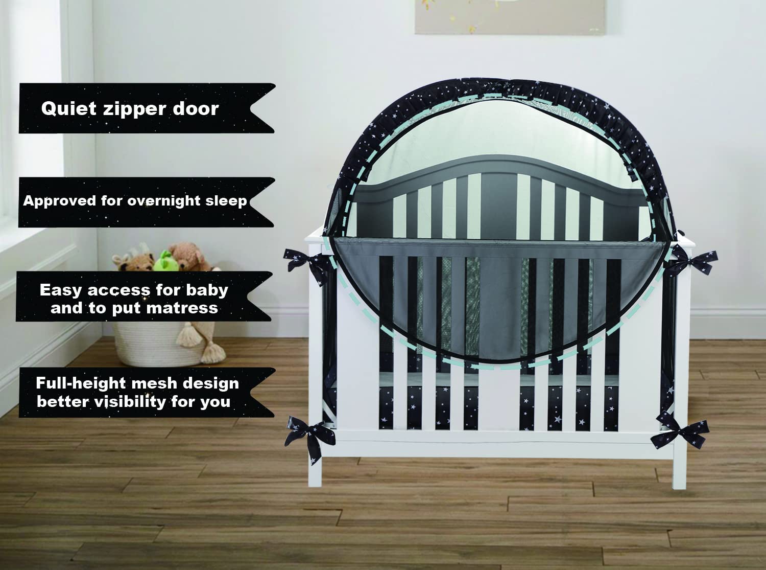 JOINSI Safety Crib Tents to Keep Toddler in, Pop Up Baby Mosquito Net Cover Bed Canopy for Infant - Black