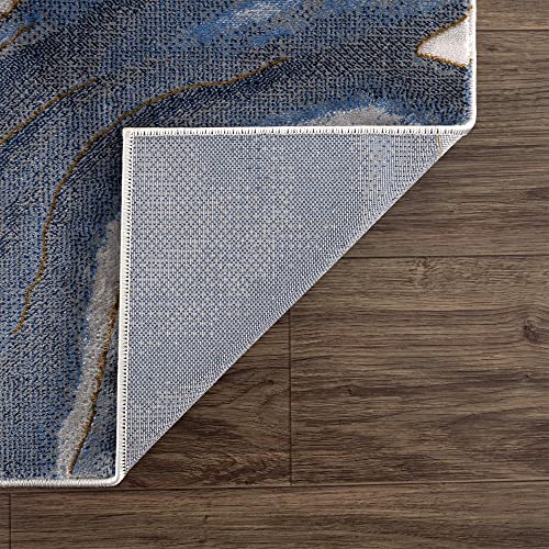 Abani Sand Wave Print Modern Blue & Grey Dining Room Rug - Non-Shedding 5β3β x 7β6β (5'x8') Rugs Multicolor Swirl Pattern Area Rug