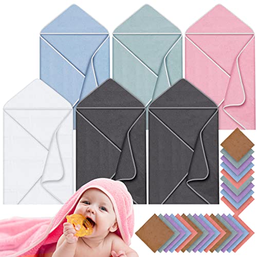 30 Pcs Baby Bath Towels Set Include 6 Baby Hooded Towels 30 x 30 Inch and 24 Baby Washcloths 9.5 x 9.5 Inch Coral Fleece Baby Bath Towels Absorbent Soft Washcloths for Baby Toddler Infant Shower Gift