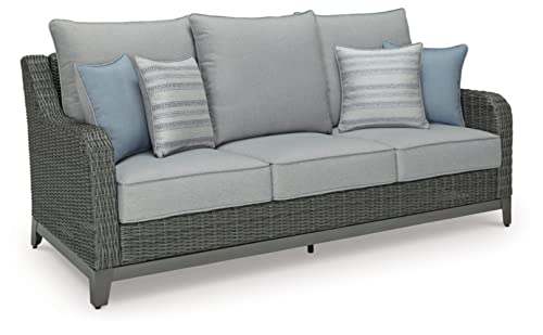Signature Design by Ashley Outdoor Elite Park Patio Wicker Sofa with Cushion, Gray