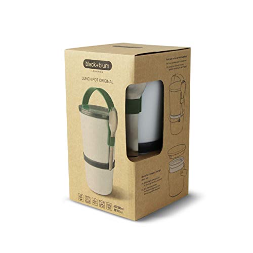 Black+Blum Pot Original Stackable BPA-Free Leak-Proof Microwave Safe Lunch Box Food Container, with Stainless-Steel Spork, 900 ml, Olive
