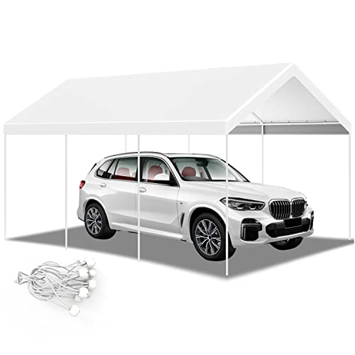 12'x20' Carport Car Replacement Canopy Cover Outdoor for Tent Party Top Garage Shelter Cover with 32 Ball Bungees(Only Cover, Frame Not Included), White