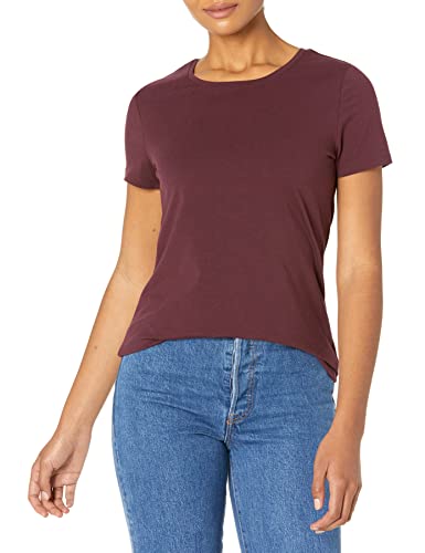 Amazon Essentials Women's Classic-Fit Short-Sleeve Crewneck T-Shirt, Pack of 2, Burgundy/Navy, Large
