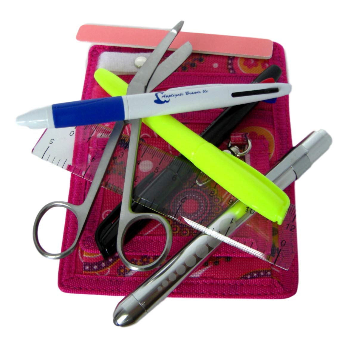 6 Piece Protective Lab Coat Pocket Organizer Kit Has Pretty Pink Paisley Pattern You're Sure to Love! Attractive Yet Durable-Made of Super Strong 600d Denier- Gift for Nurses, Students & You!