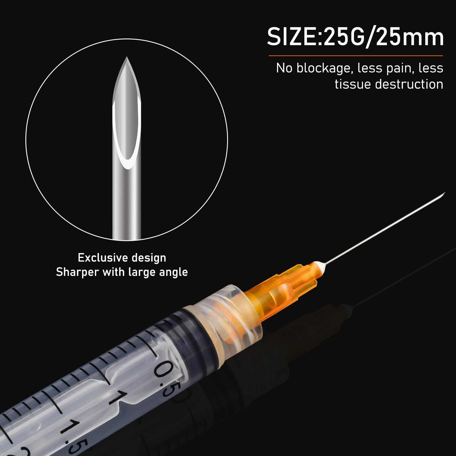 1ml Syringe with 25gauge 1 inch, Disposable Individually Wrapped 100Pack