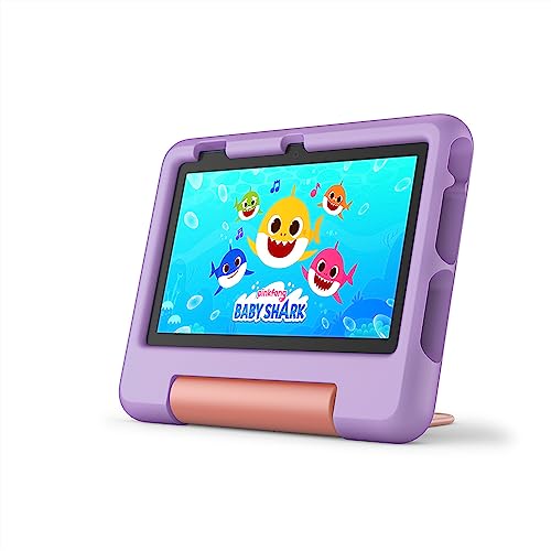 Amazon Fire 7 Kids tablet, ages 3-7. Top-selling 7" kids tablet on Amazon - 2022. Set time limits, age filters, educational goals, and more with parental controls, 16 GB, Purple