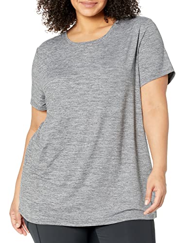 Amazon Essentials Women's Tech Stretch Short-Sleeve Crewneck T-Shirt (Available in Plus Size), Pack of 2, Black/Dark Grey Space Dye, X-Large