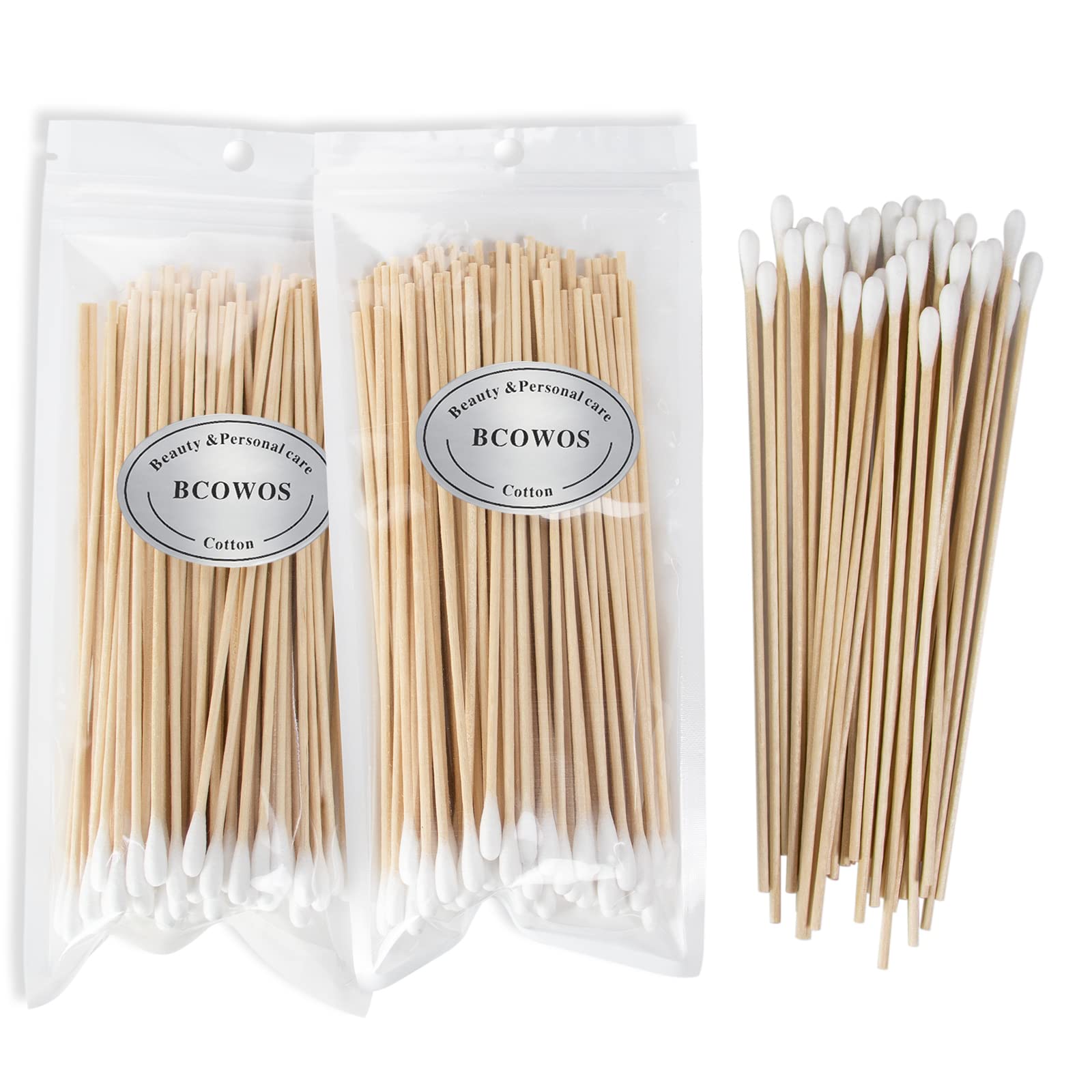 6'' Long Cotton Swabs 200PCS - Cotton Swabs Long Wooden Sticks - Long handle Swabs for Gun Cleaning, Ear Cleaning, Pets Care, Makeup