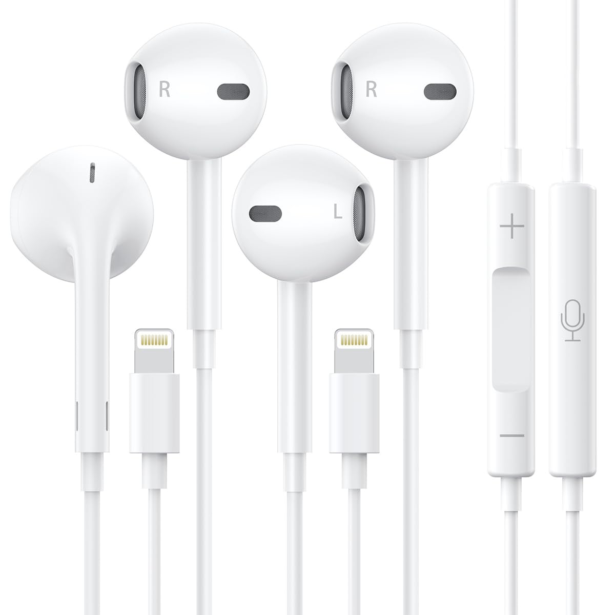 2 Pack Apple Headphones Wired, iPhone Earbuds with Lightning Connector [Apple MFi Certified](Built-in Microphone & Volume Control) Noise Canceling Isolating Headphones for iPhone 14/13/12/11/SE/XS/8/7