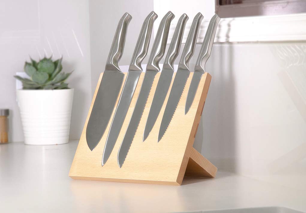 Beechwood Magnetic Knife Block, knife storage Holder stand, Knives organizer shelf rack with powerful magnetic, Large Capacity Kitchen Cutlery Display Stand (10 inch x 8.5 inch)