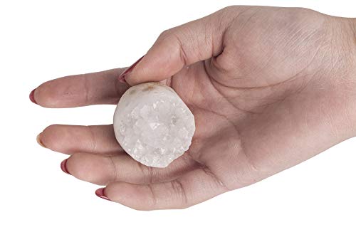 AMOYSTONE 2pcs Natural White Crystal Geode Knobs Unique Stone Handle Pulls Thread Brass Small for Door Drawer, Bedroom Cabinet