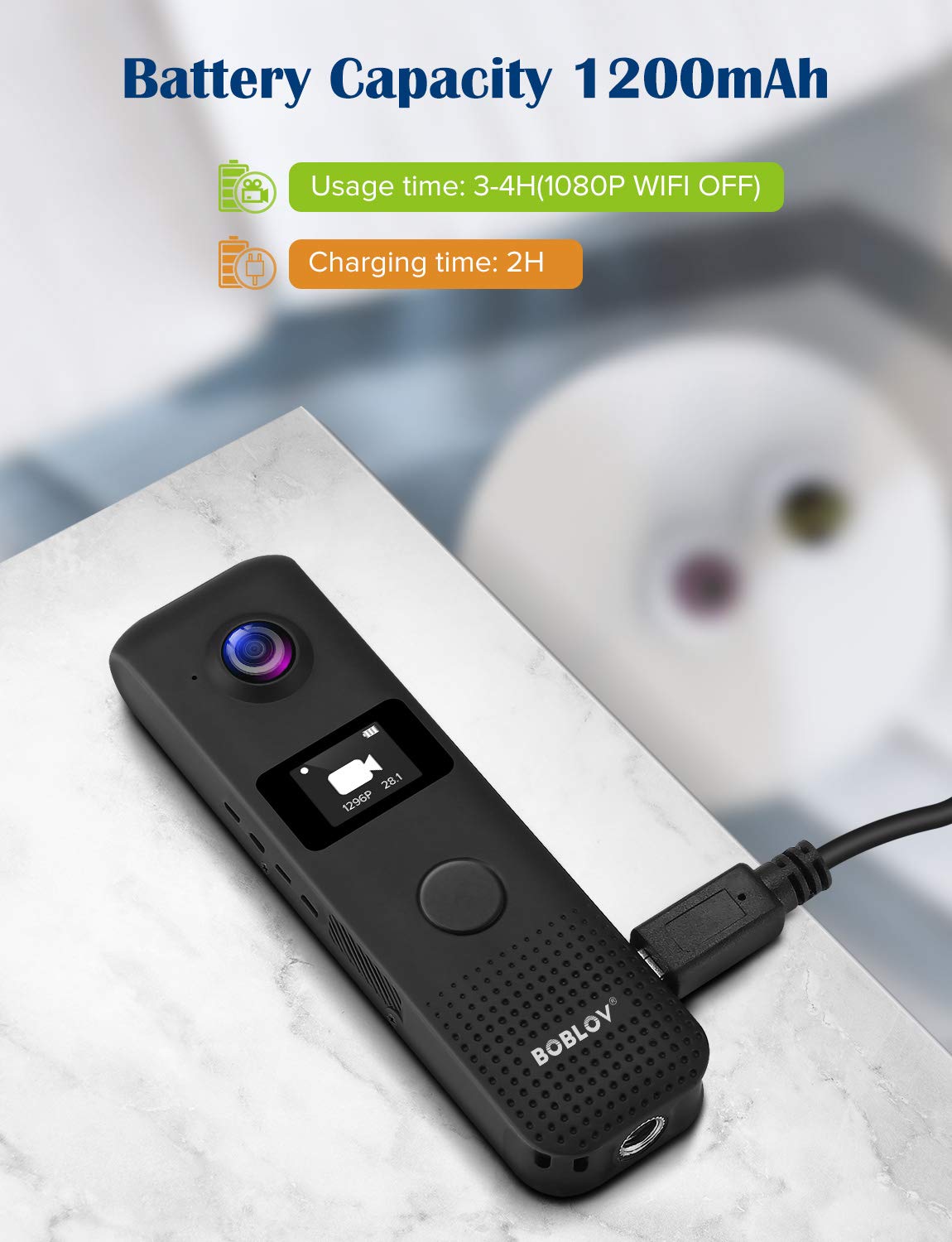 BOBLOV C18 WiFi Small Body Camera, 32GB Outdoor Body Camera, 1296P Mini Camera Body Worn Camera with OLED Screen 3.5 Hours 1080P Recording Support WiFi One Big Button for Recording
