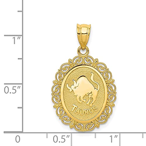 14K Yellow Gold Taurus Zodiac Oval Necklace Charm Pendant (Bull) Only
