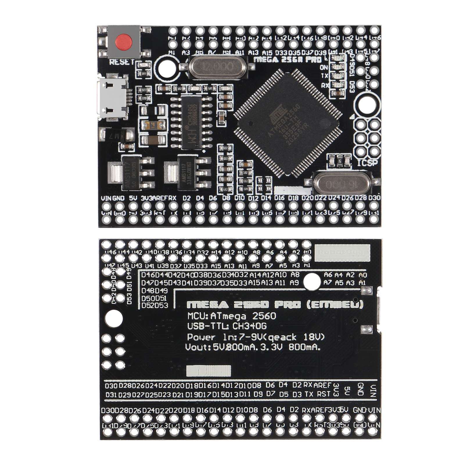 ACEIRMC 2pcs for MEGA 2560 PRO Embed CH340G/ATMEGA2560-16AU Chip with Male Pinheaders Compatible for Arduino Mega2560 Module
