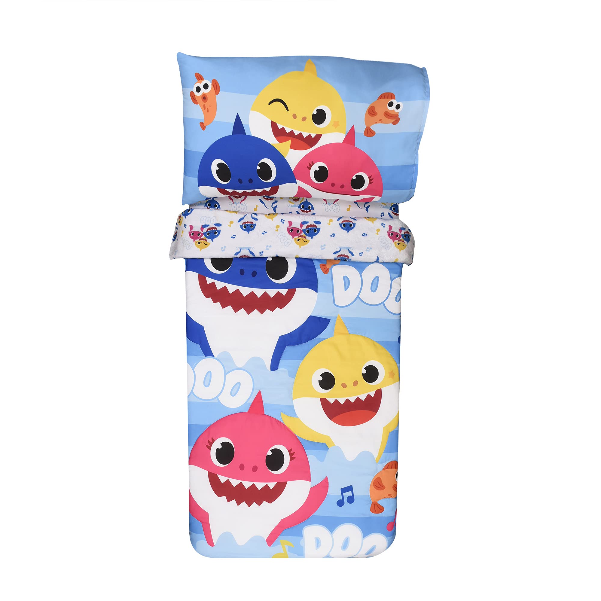 Expressions 3 Piece Toddler Bedding Set Baby Shark Standard Crib Bedding Set, Includes Soft Microfiber Reversible Comforter, Fitted Sheet, Pillowcase for Kids (Official Baby Shark Product)