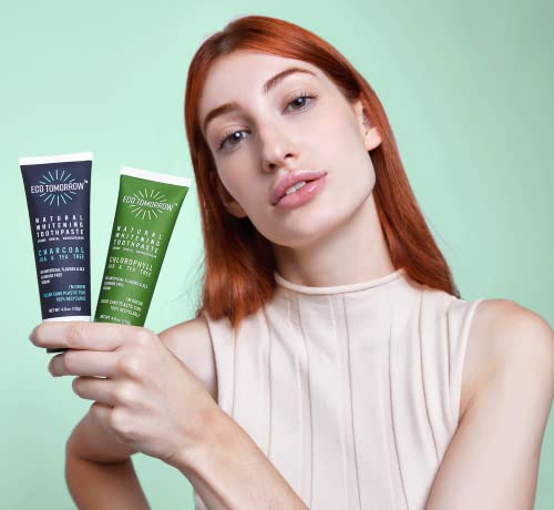 EcoTomorrow Tea Tree Chlorophyll Whitening Toothpaste with Peppermint Essential Oil and Natural Juá - Fluoride Free, Plant Based, Vegan - 4.0oz (Pack of 3)