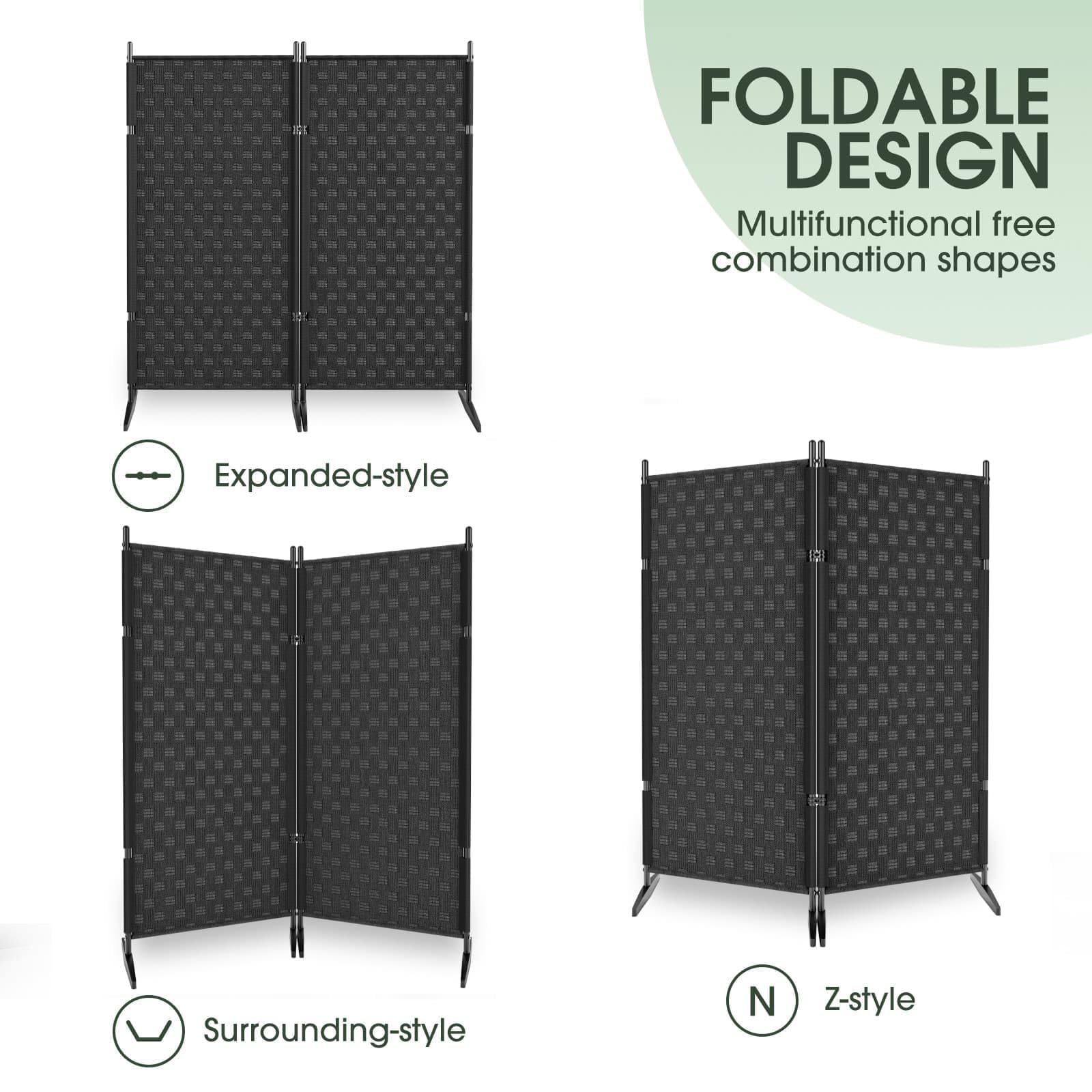 2 Panel Room Divider for Room Separation - Wall Partition Rooms Dividers and Folding Privacy Screens Indoor Small Devider Black Fresstanding Portable Separator Space Screen Partitions