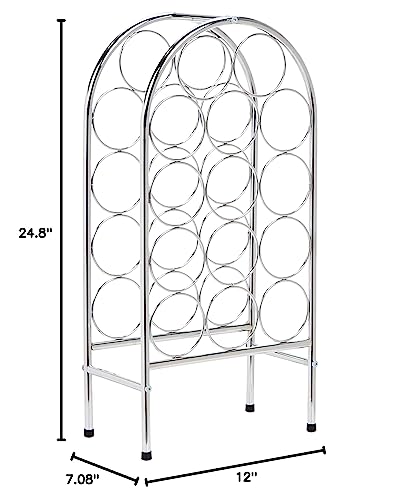 Amazon Basics Curved Metal 14-Bottle Standing Wine Holder Rack, Chrome
