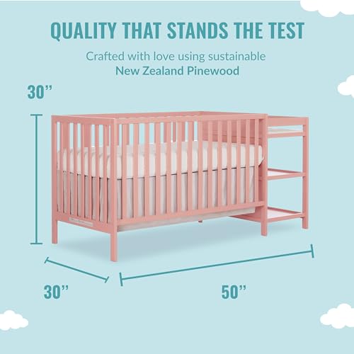 Dream On Me Synergy Convertible Crib and Changer in Dusty Pink with Detachable Changing Table, JPMA Certified, 1β Changing pad
