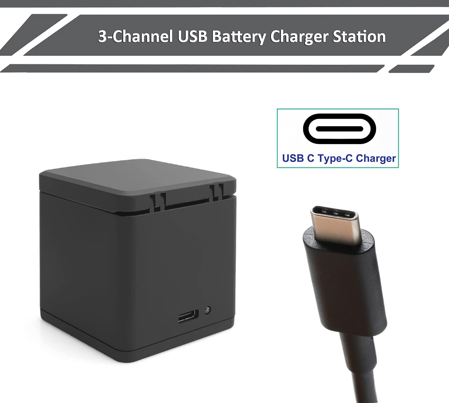 2 Pack Battery fit for GoPro HERO 12 Black, 3-Channel Batteries Charger Station for Hero 12