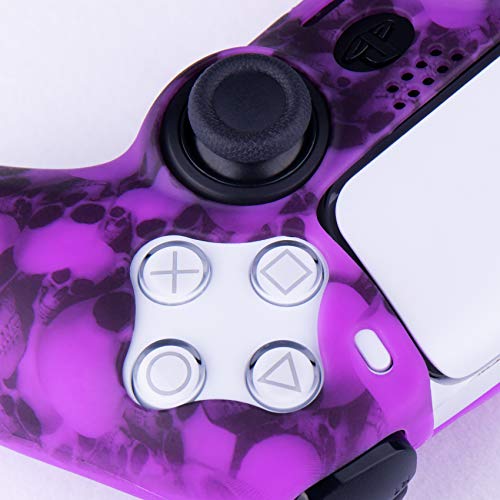 9CDeer 1 Piece of Silicone Transfer Print Protective Cover Skin + 10 Thumb Grips for PlayStation 5 / PS5 Controller Skulls Purple