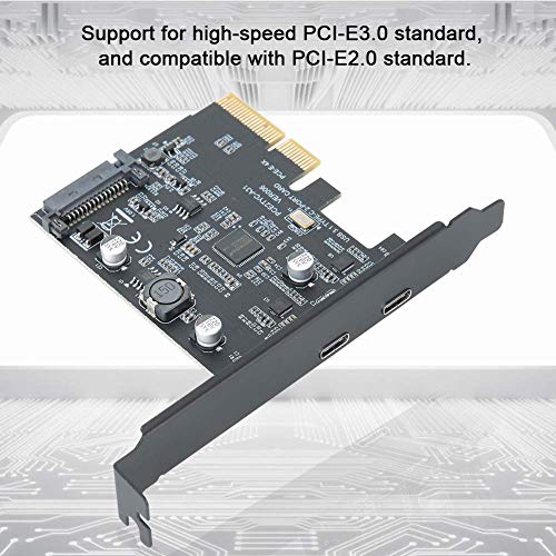 BEYIMEI PCI-Express 4X to USB 3.1 Gen 2 (10 Gbps) 2-Port Type C Expansion Card Asmedia Chipset,Integrated SATA15PIN Power Supply Interface,for Windows 7/8/10/MAC OS 10.14