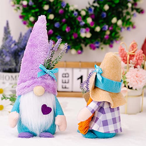 2PCS Purple Lavender Gnomes Plush, Spring Summer Gnomes Decorations for Home, Kitchen Tiered Tray Tomte Decor, Valentine Stuffed Gnomes Gifts for Women, Handmade Ornaments Swedish Home Decorations