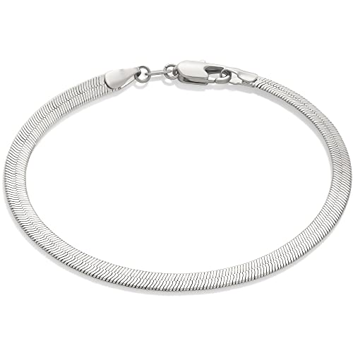 Amazon Essentials Sterling Silver Plated Double Herringbone Chain Bracelet 7.5", Sterling Silver